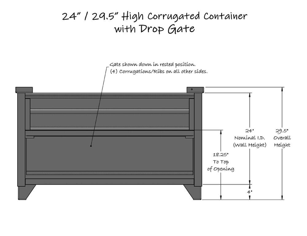 Standard 24" Steel Corrugated Container with Drop Gate